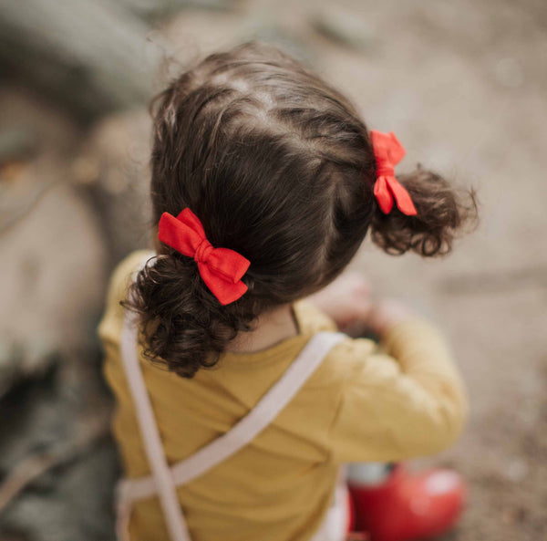 Skinny Ribbon Pigtail Bows, White Eyelet – LuluLuvs